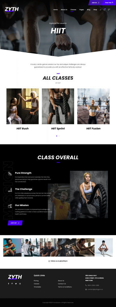Mẫu website phòng gym Zyth - Sun Software & Technology